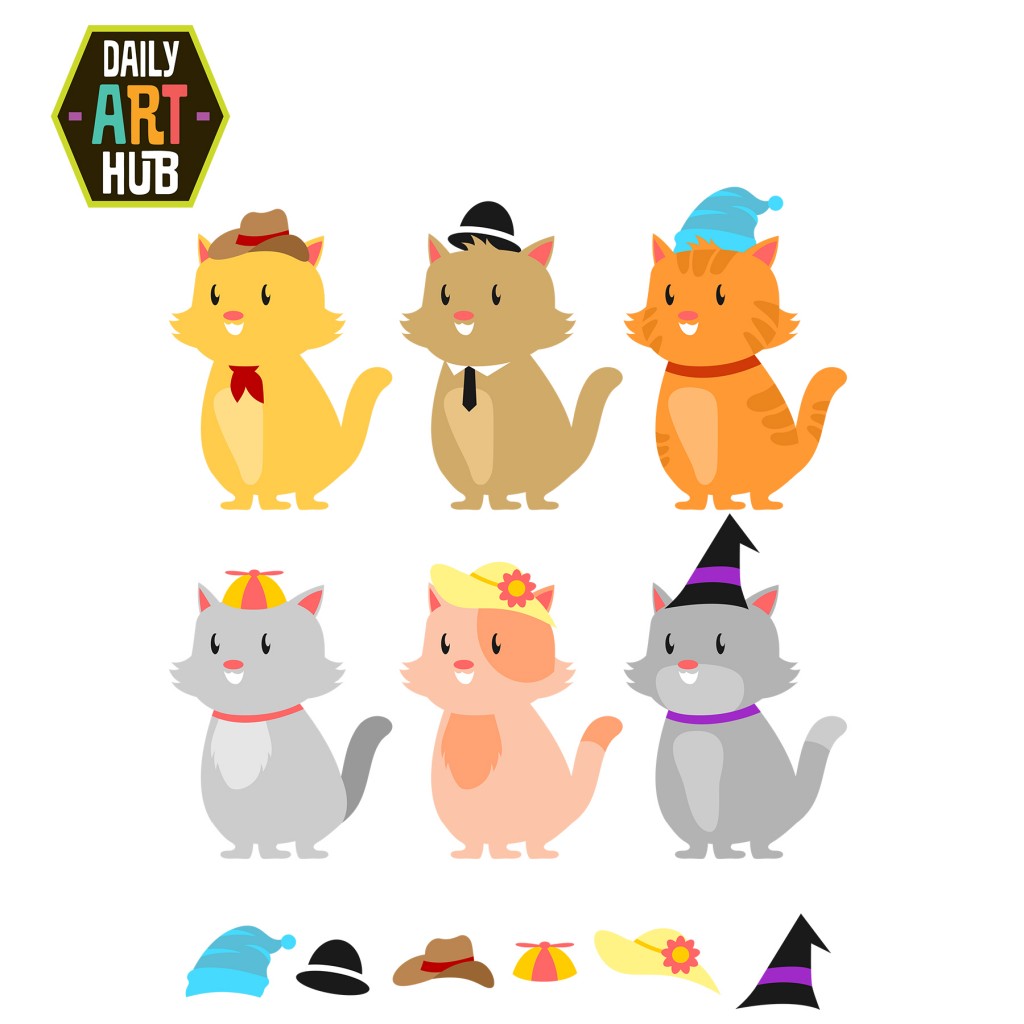 Cats in Cool Hats Clip Art Set – Daily Art Hub // Graphics, Alphabets & SVG