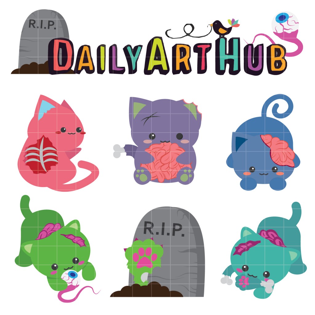 Cute Zombie Cats Clip Art Set – Daily Art Hub // Graphics, Alphabets & SVG