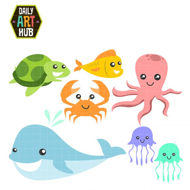 Simple Sea Creatures Clip Art Set – Daily Art Hub // Graphics ...