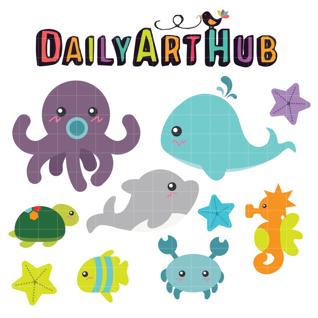 Cute Water Creatures Clip Art Set – Daily Art Hub // Graphics ...