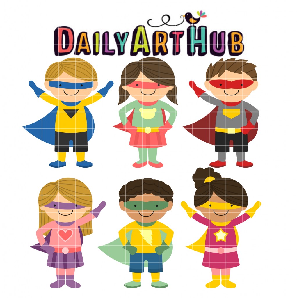 Superhero Kids Clip Art Set – Daily Art Hub // Graphics, Alphabets & SVG