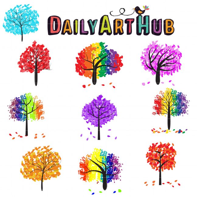 Colorful Trees Clip Art Set – Daily Art Hub // Graphics, Alphabets & SVG