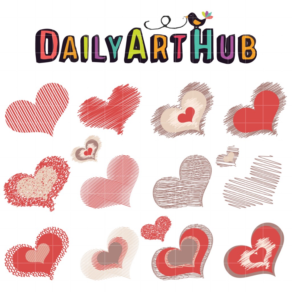 Scribble Hearts Clip Art Set – Daily Art Hub // Graphics, Alphabets & SVG