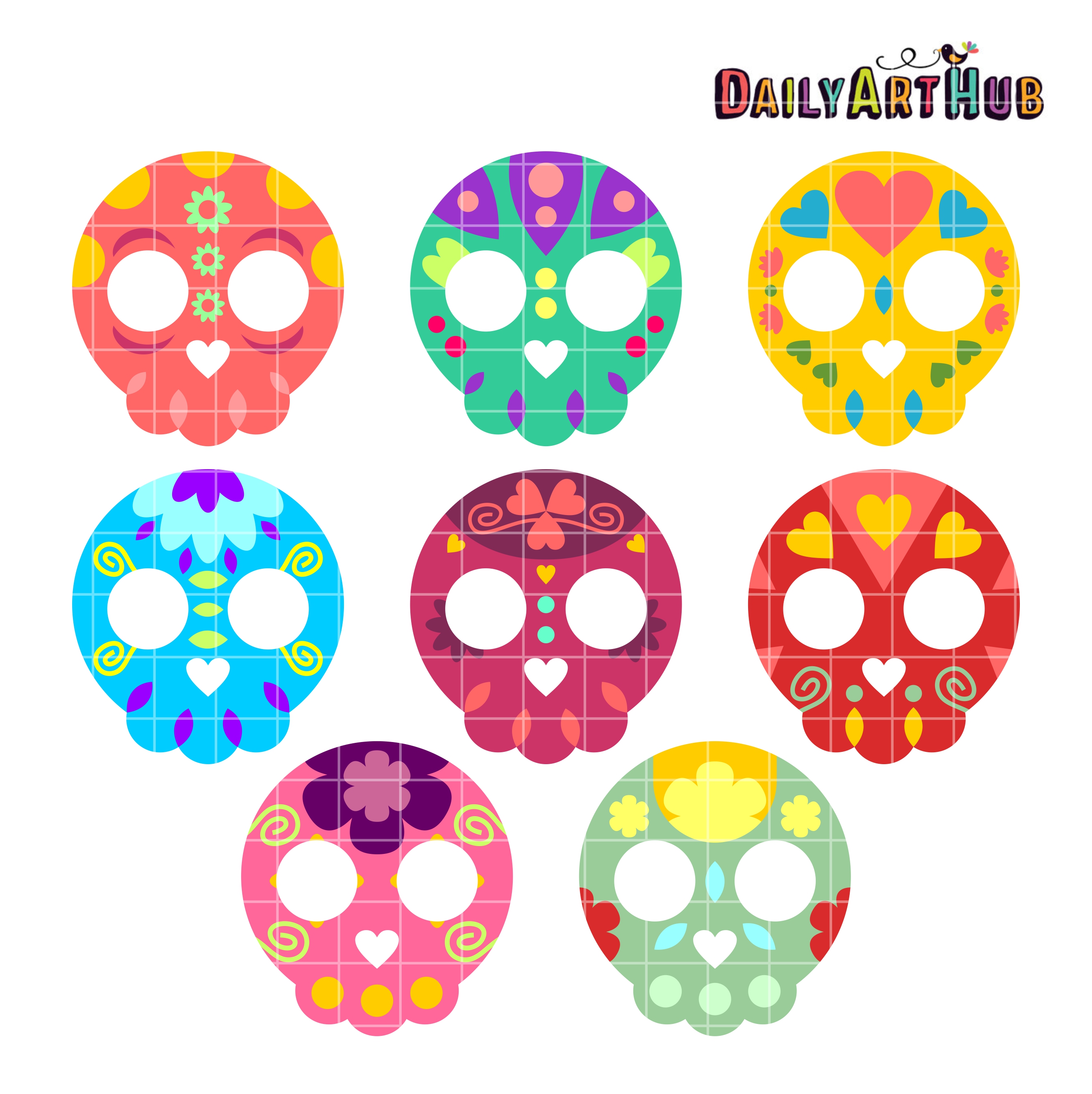 Colorful Skulls Clip Art Set – Daily Art Hub – Free Clip Art Everyday