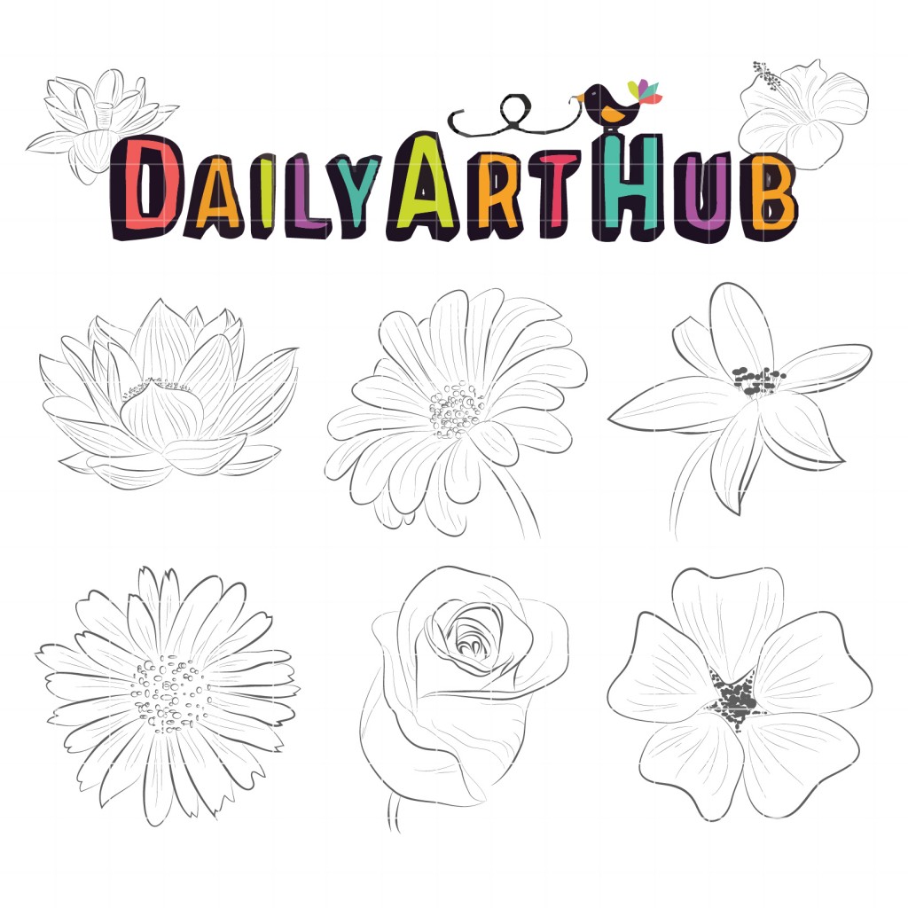 Flowers Line Art Clip Art Set – Daily Art Hub // Graphics, Alphabets & SVG