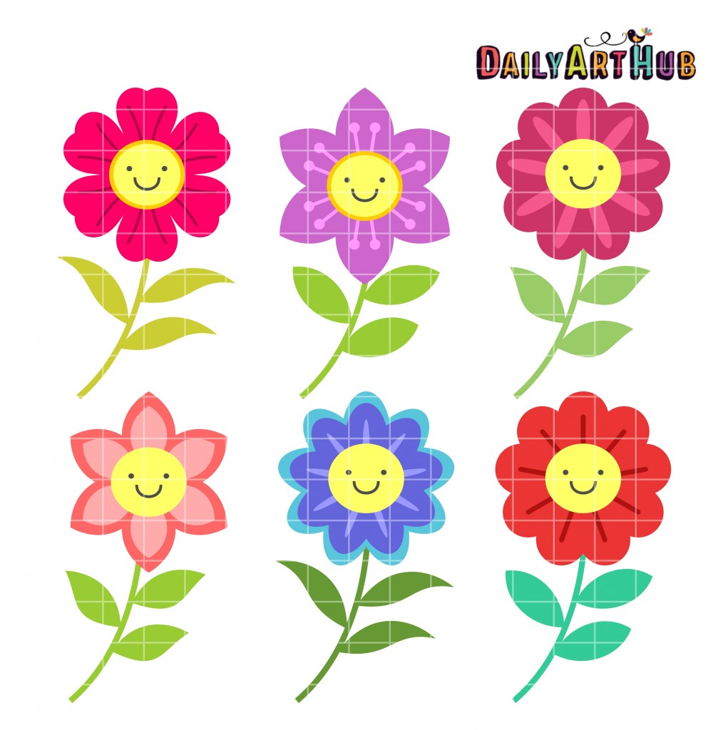 Happy Flowers Clip Art Set – Daily Art Hub // Graphics, Alphabets & SVG