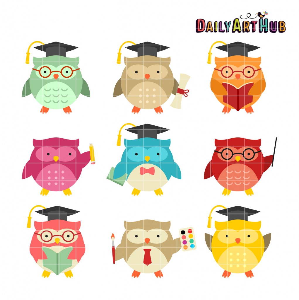 School Owls Clip Art Set – Daily Art Hub // Graphics, Alphabets & SVG
