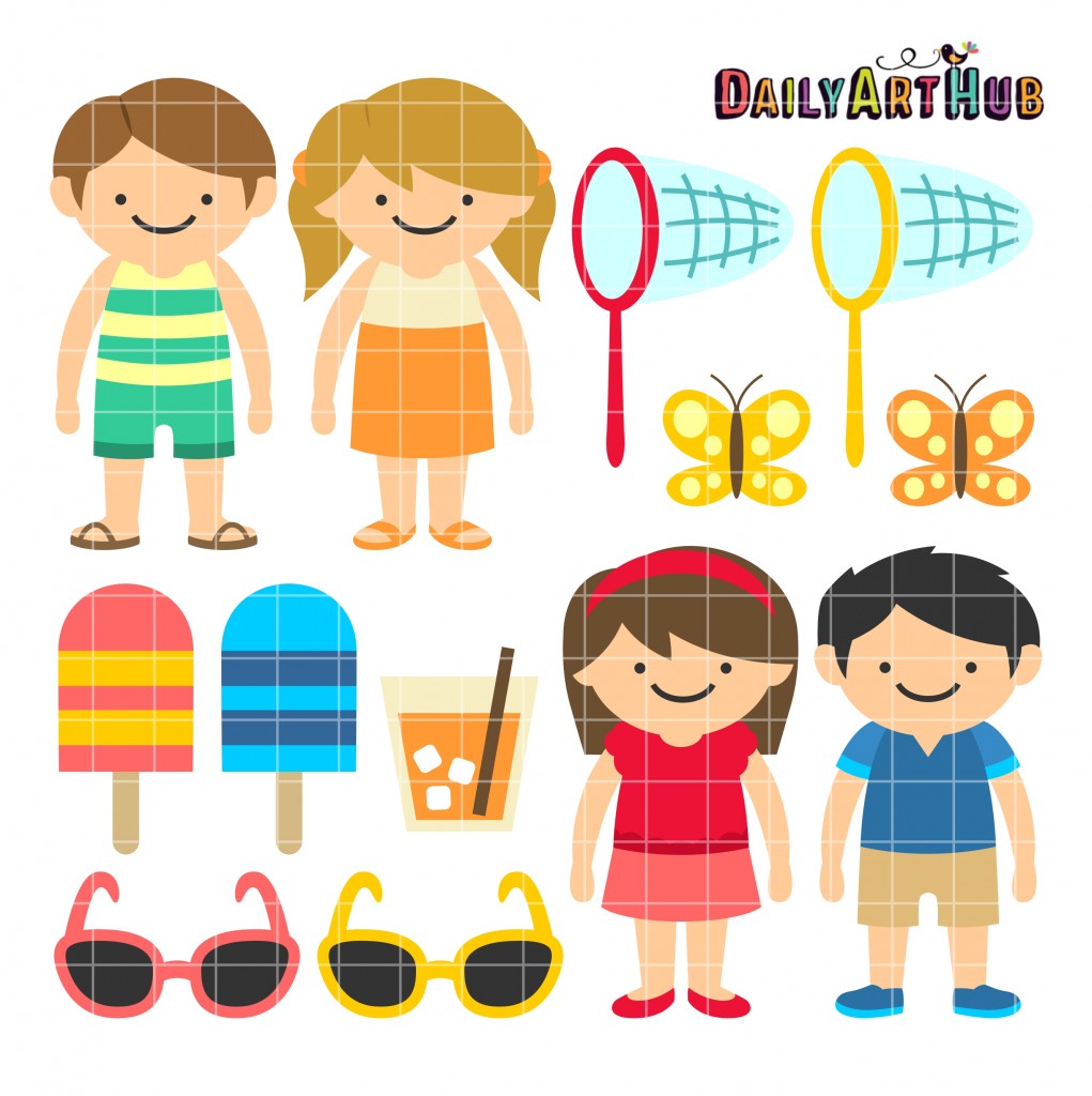Summer Kids Clip Art Set – Daily Art Hub // Graphics, Alphabets & SVG