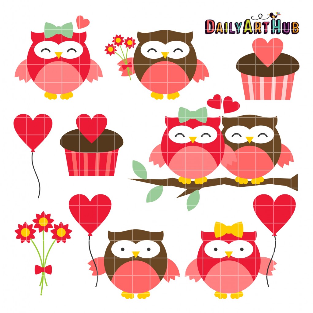 Valentine Owls Clip Art Set – Daily Art Hub // Graphics, Alphabets & SVG