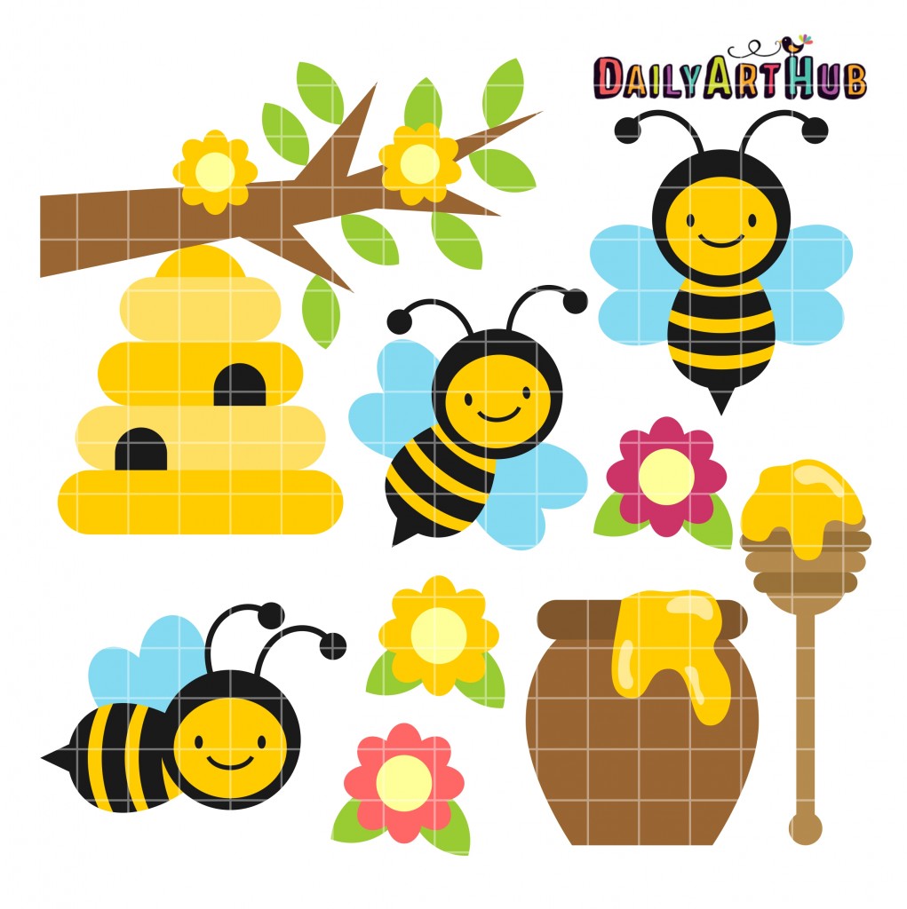 Happy Honey Bees Clip Art Set – Daily Art Hub // Graphics, Alphabets & SVG