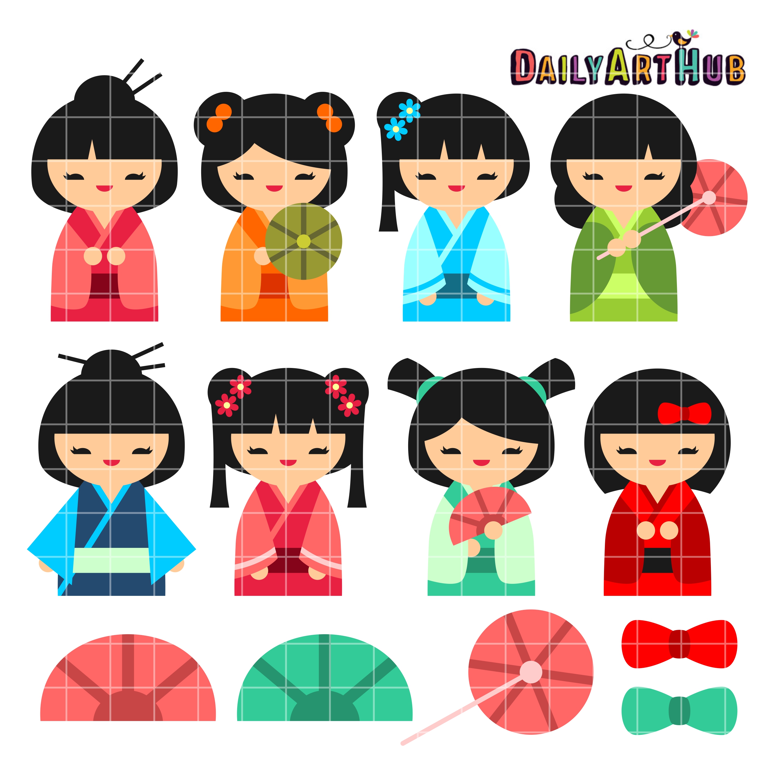 Kokeshi Japanese Dolls Clip Art Set – Daily Art Hub – Free Clip Art ...