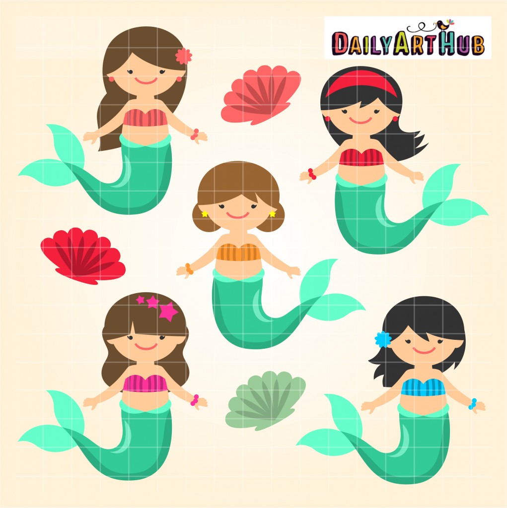 Mermaid Kids Clip Art Set – Daily Art Hub // Graphics, Alphabets & SVG