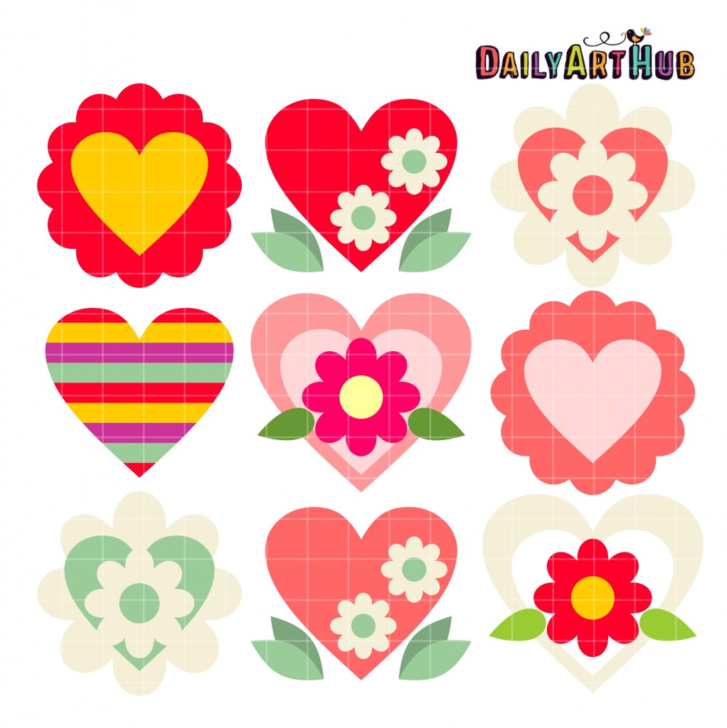 Floral Hearts Clip Art Set – Daily Art Hub // Graphics, Alphabets & SVG