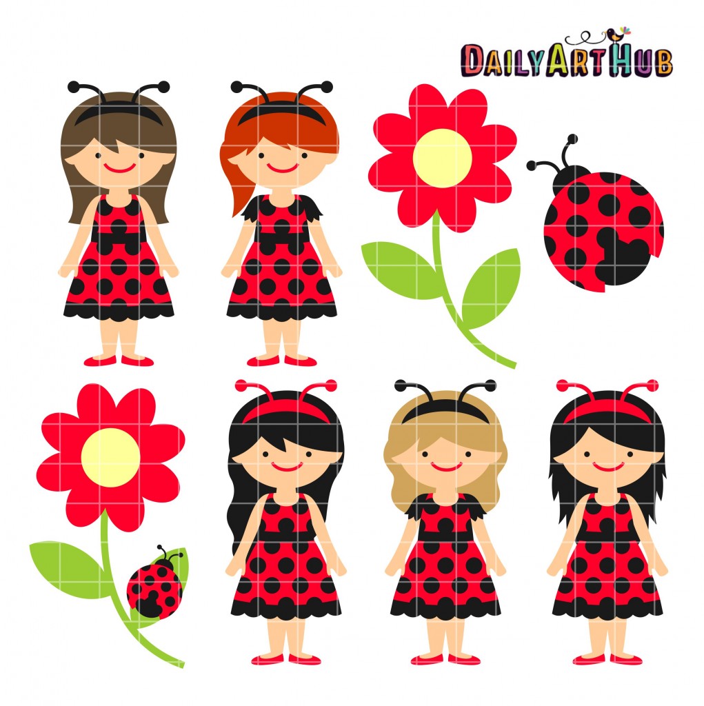 Ladybug Girls Clip Art Set – Daily Art Hub // Graphics, Alphabets & SVG