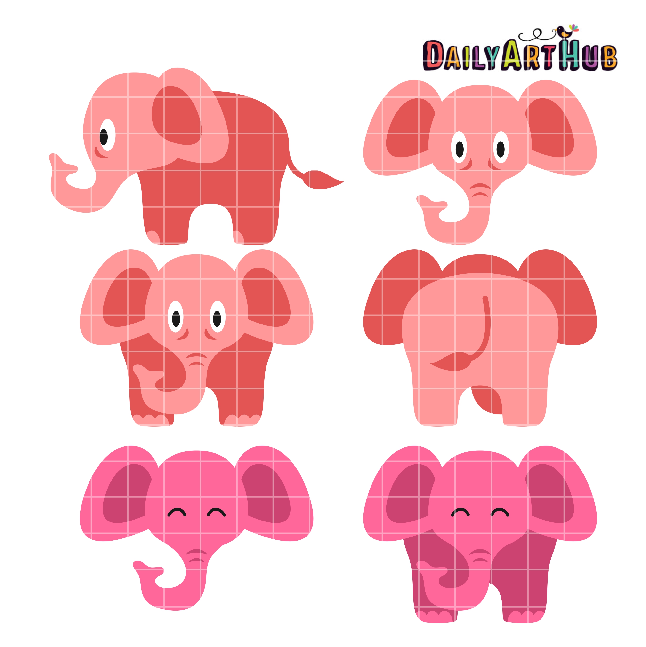 Cute Pink Elephants Clip Art Set – Daily Art Hub – Free Clip Art Everyday