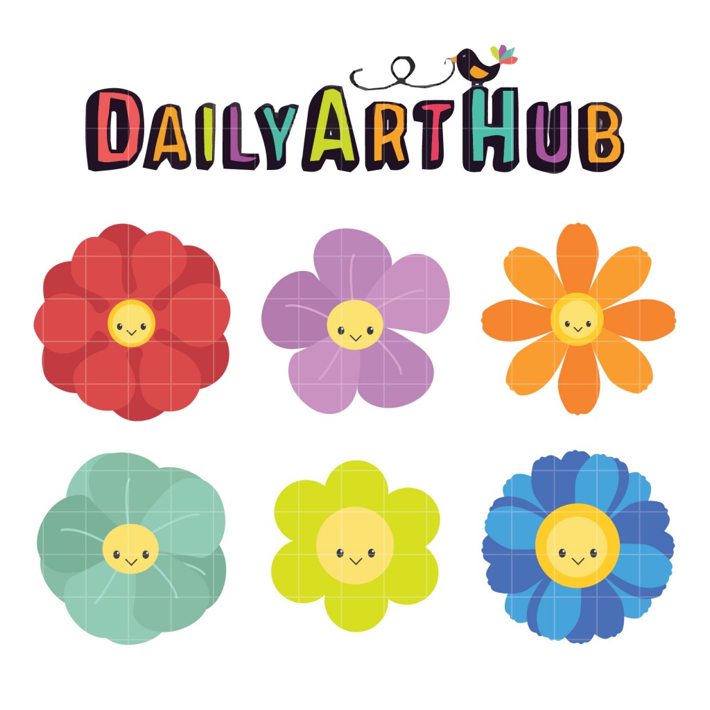 Smiling Flowers Clip Art Set – Daily Art Hub // Graphics, Alphabets & SVG