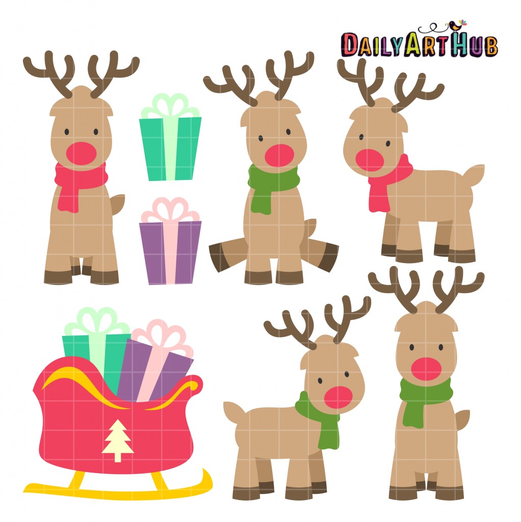 Christmas Reindeers Clip Art Set – Daily Art Hub // Graphics, Alphabets ...