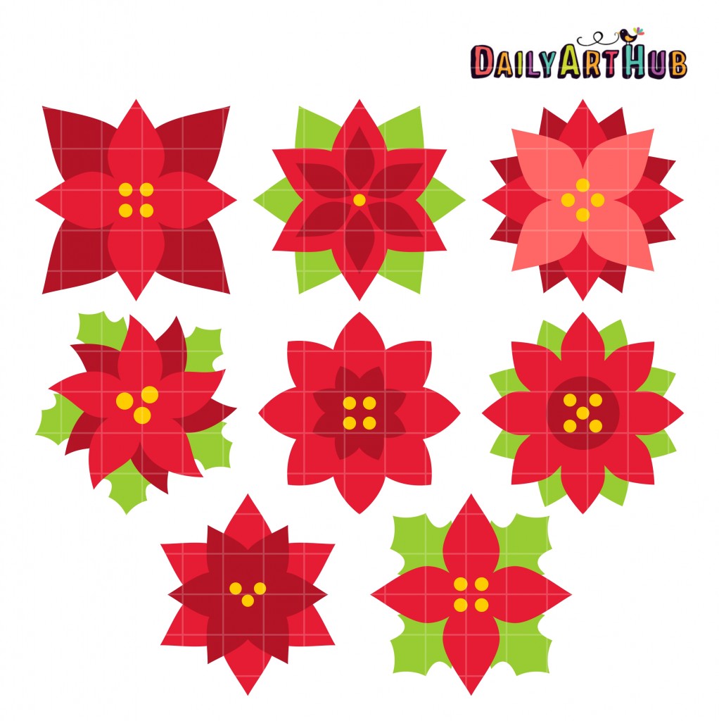 Poinsettia Clip Art Set – Daily Art Hub // Graphics, Alphabets & SVG