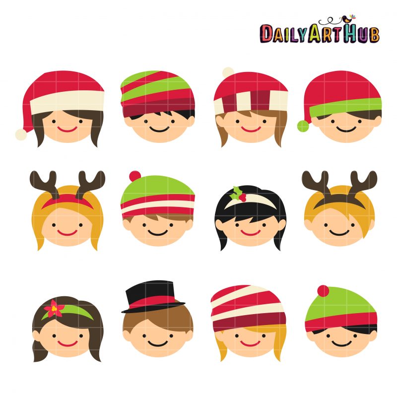 Xmas Happy Faces Clip Art Set | Daily Art Hub - Free Clip Art Everyday