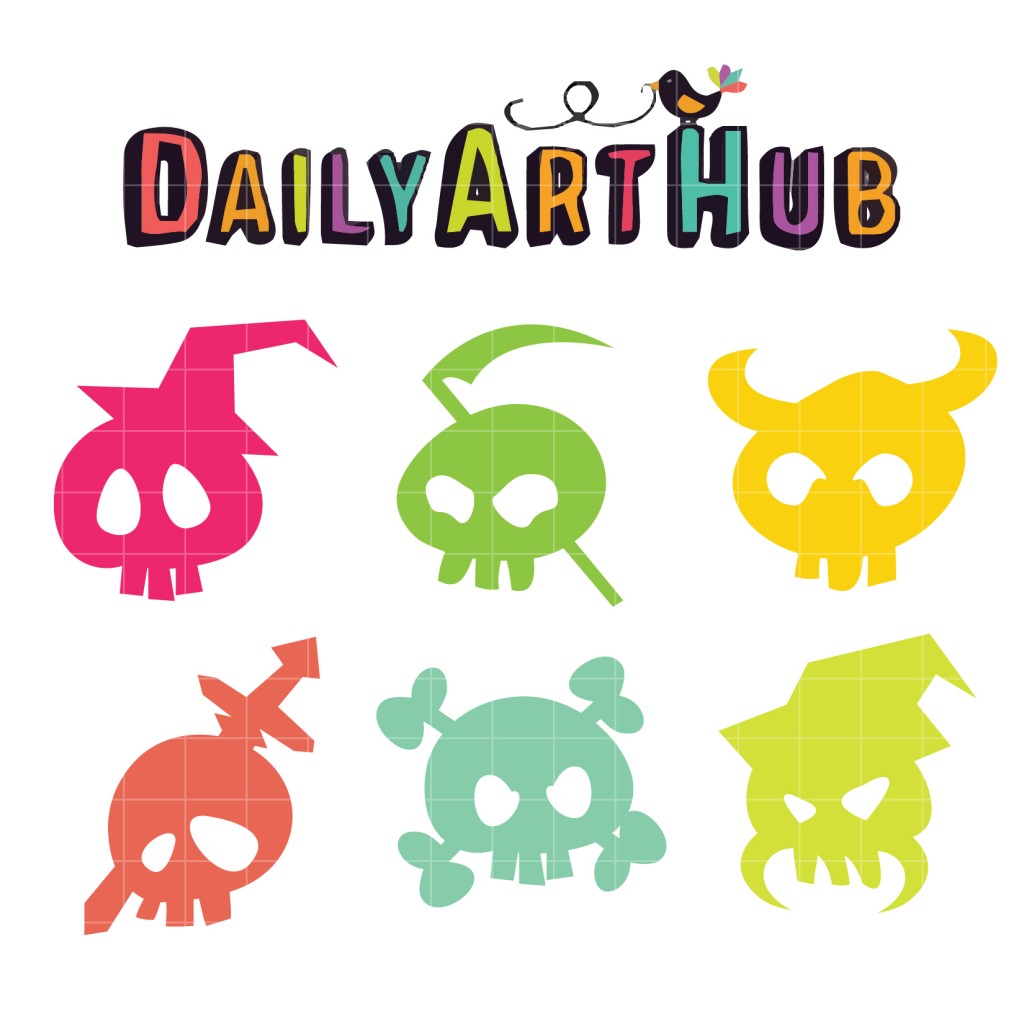 Colorful Cartoon Skulls Clip Art Set – Daily Art Hub // Graphics ...