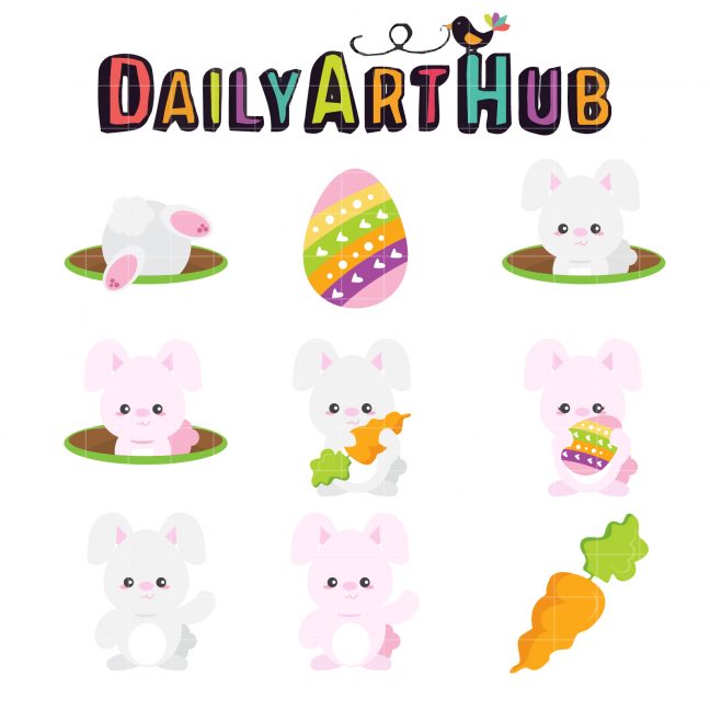 Cute Easter Bunny Clip Art Set – Daily Art Hub // Graphics, Alphabets & SVG