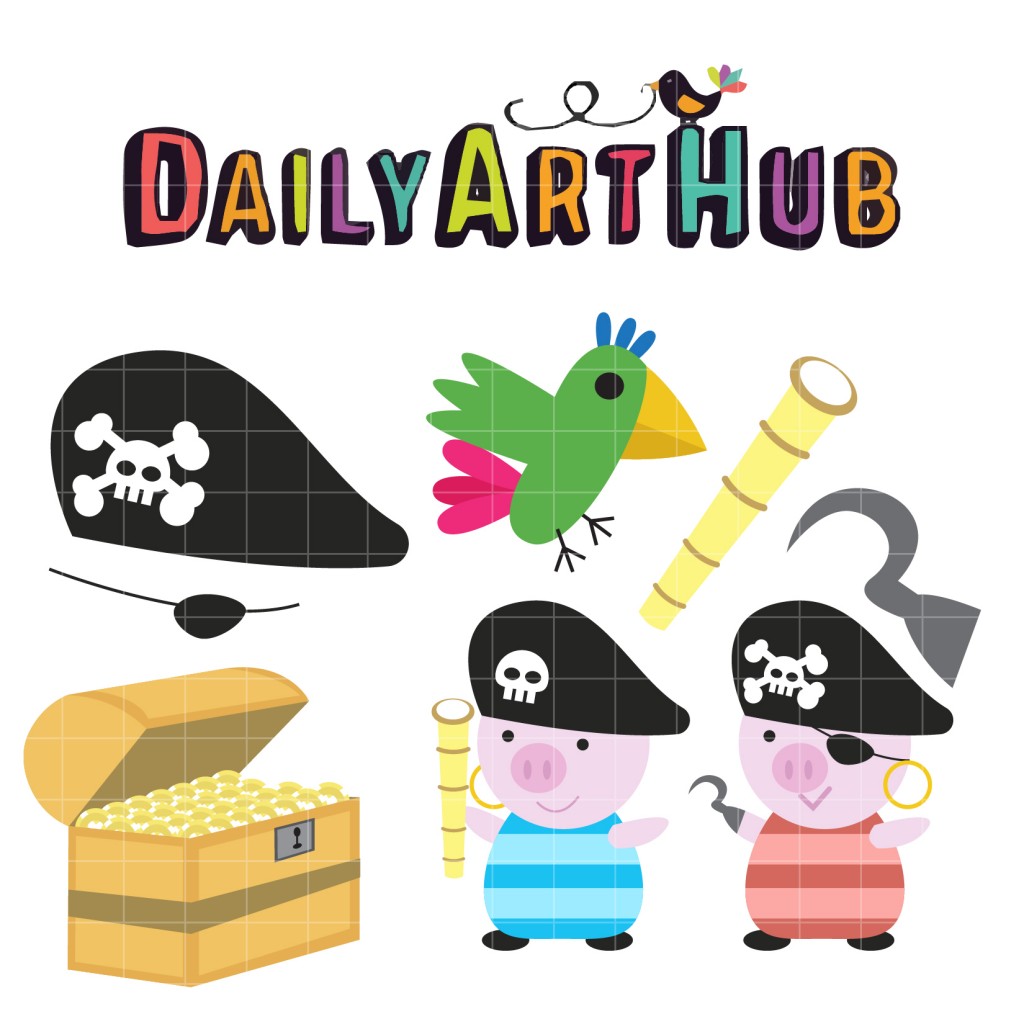 Cute Pirate Pigs Clip Art Set – Daily Art Hub // Graphics, Alphabets & SVG