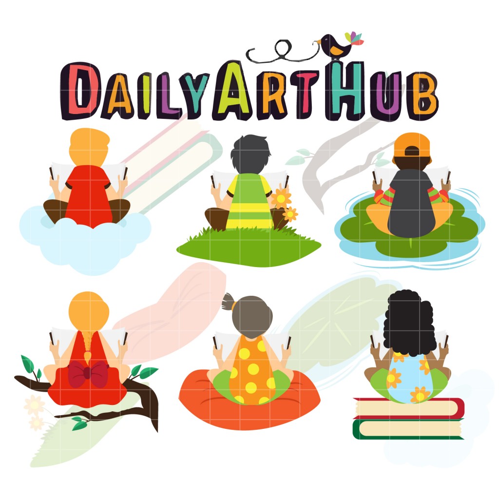 Children Reading Books Clip Art Set – Daily Art Hub // Graphics ...
