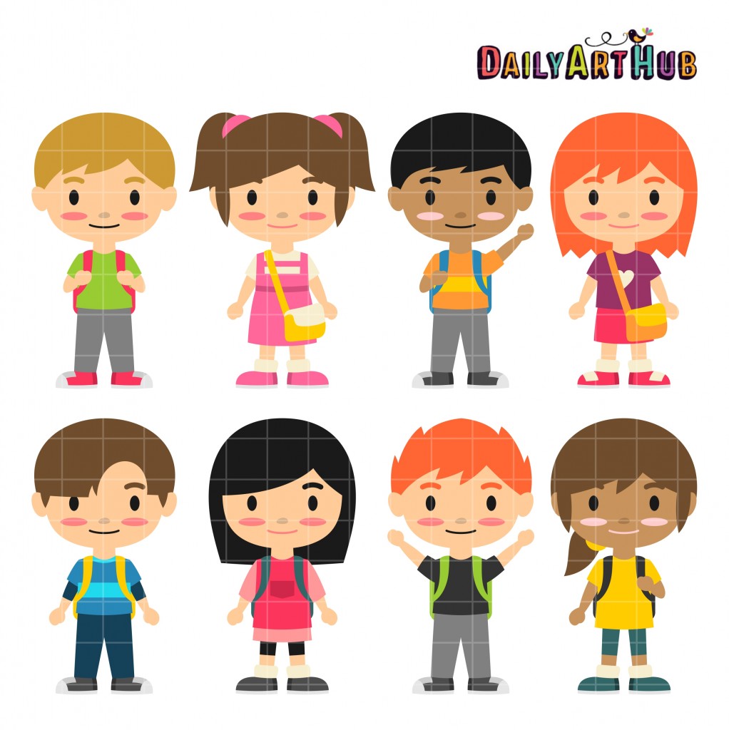 Cute School Kids Clip Art Set – Daily Art Hub // Graphics, Alphabets & SVG