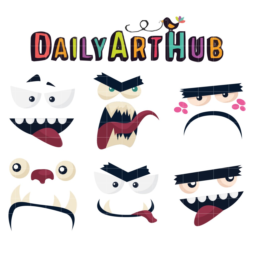 Monster Face Clip Art Set – Daily Art Hub // Graphics, Alphabets & SVG