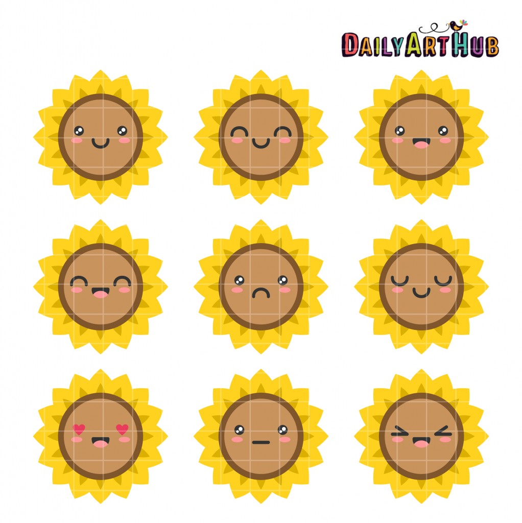 Sunflower Cute Emotions Clip Art Set – Daily Art Hub // Graphics ...