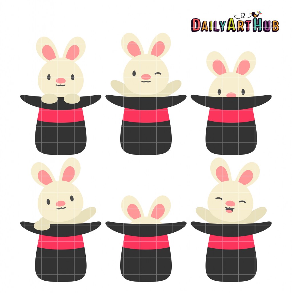 Rabbits On Hat Clip Art Set – Daily Art Hub // Graphics, Alphabets & SVG