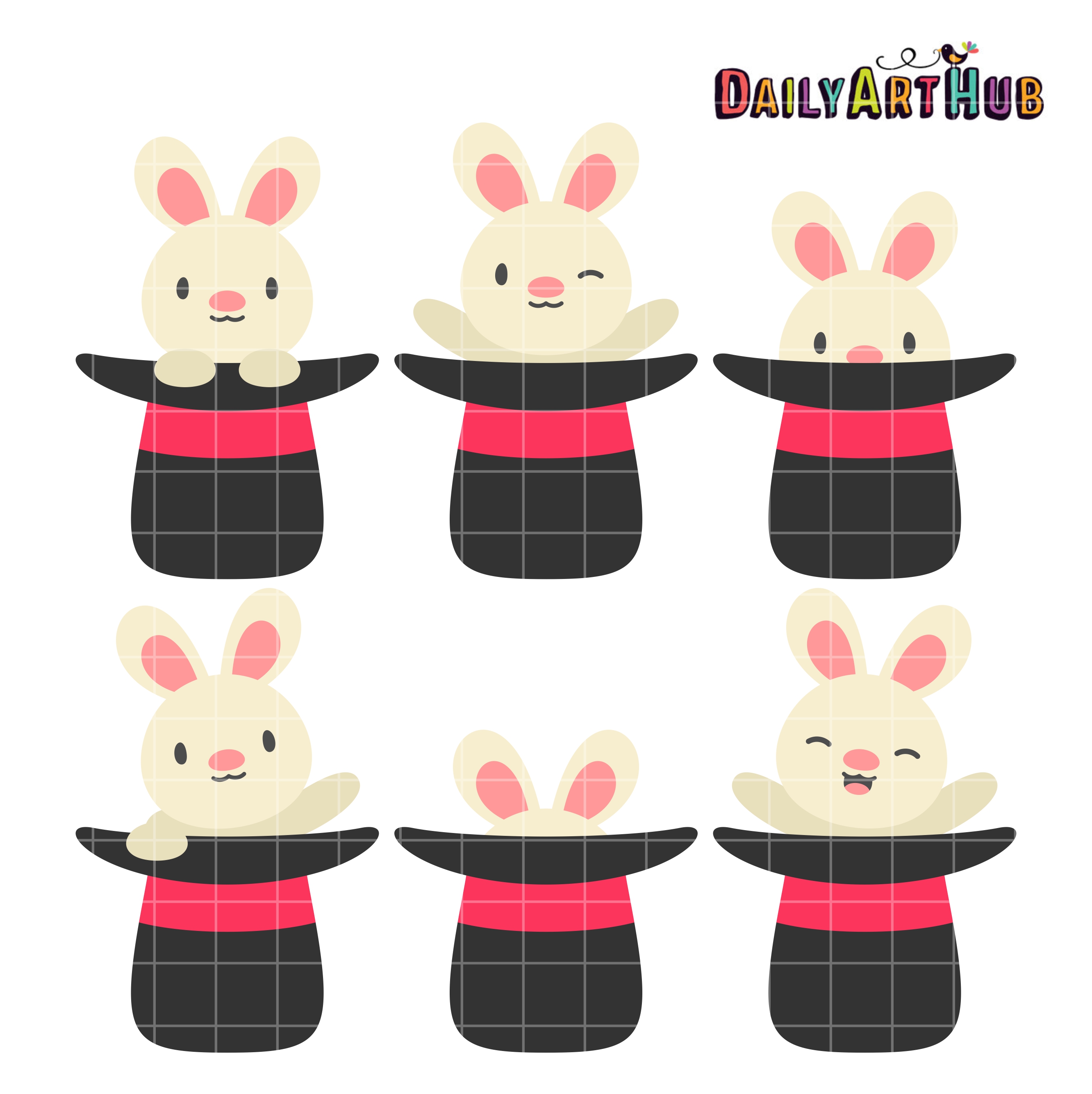 Rabbits On Hat Clip Art Set – Daily Art Hub – Free Clip Art Everyday
