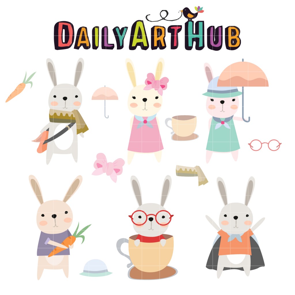 Dressed Rabbits Clip Art Set – Daily Art Hub // Graphics, Alphabets & SVG