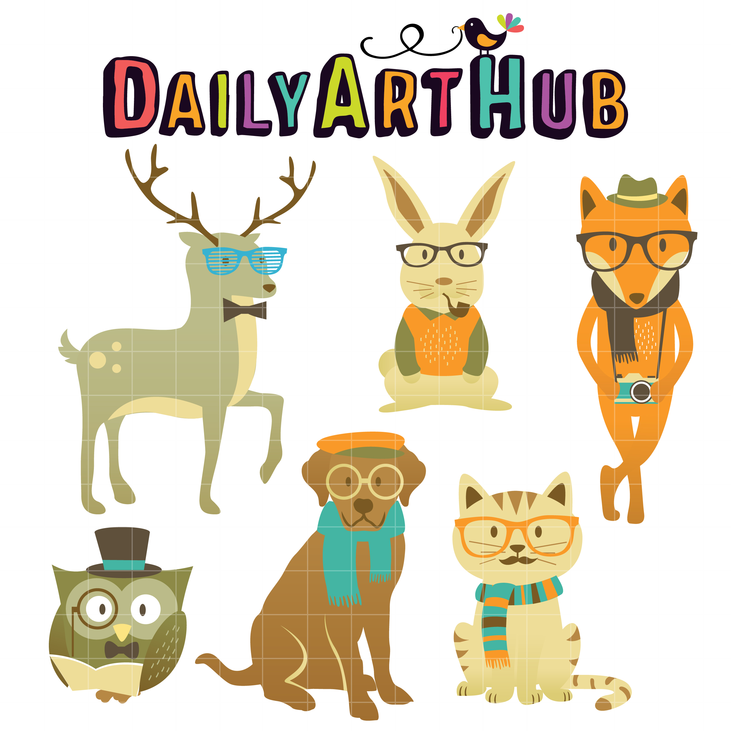 Hipster Animals Clip Art Set – Daily Art Hub – Free Clip Art Everyday