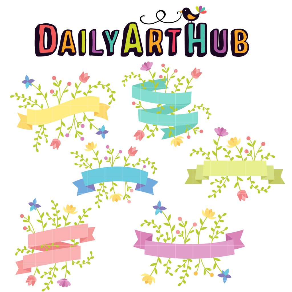 Floral Banners Clip Art Set – Daily Art Hub // Graphics, Alphabets & SVG
