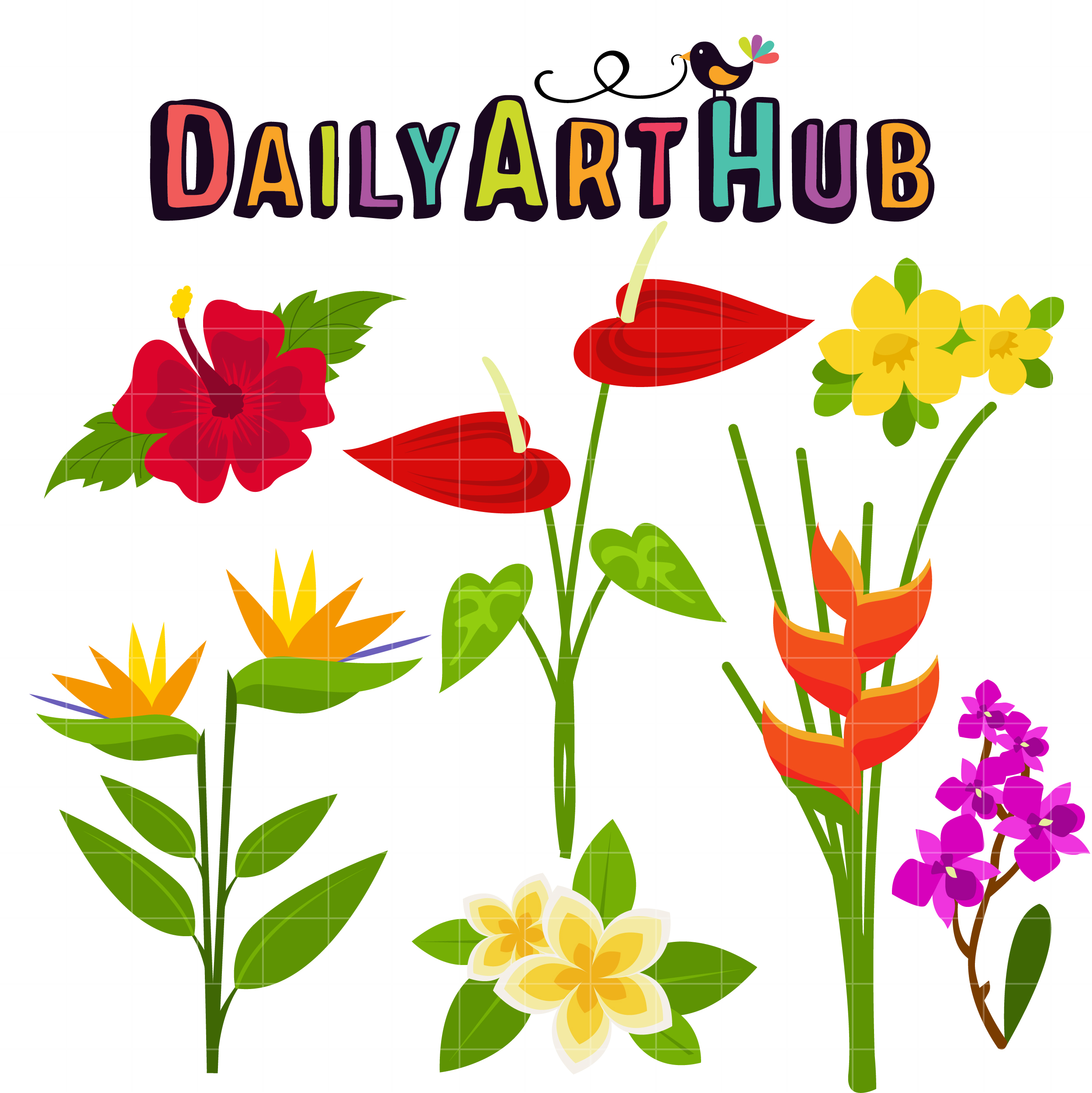 Tropical Flowers Clip Art Set – Daily Art Hub – Free Clip Art Everyday