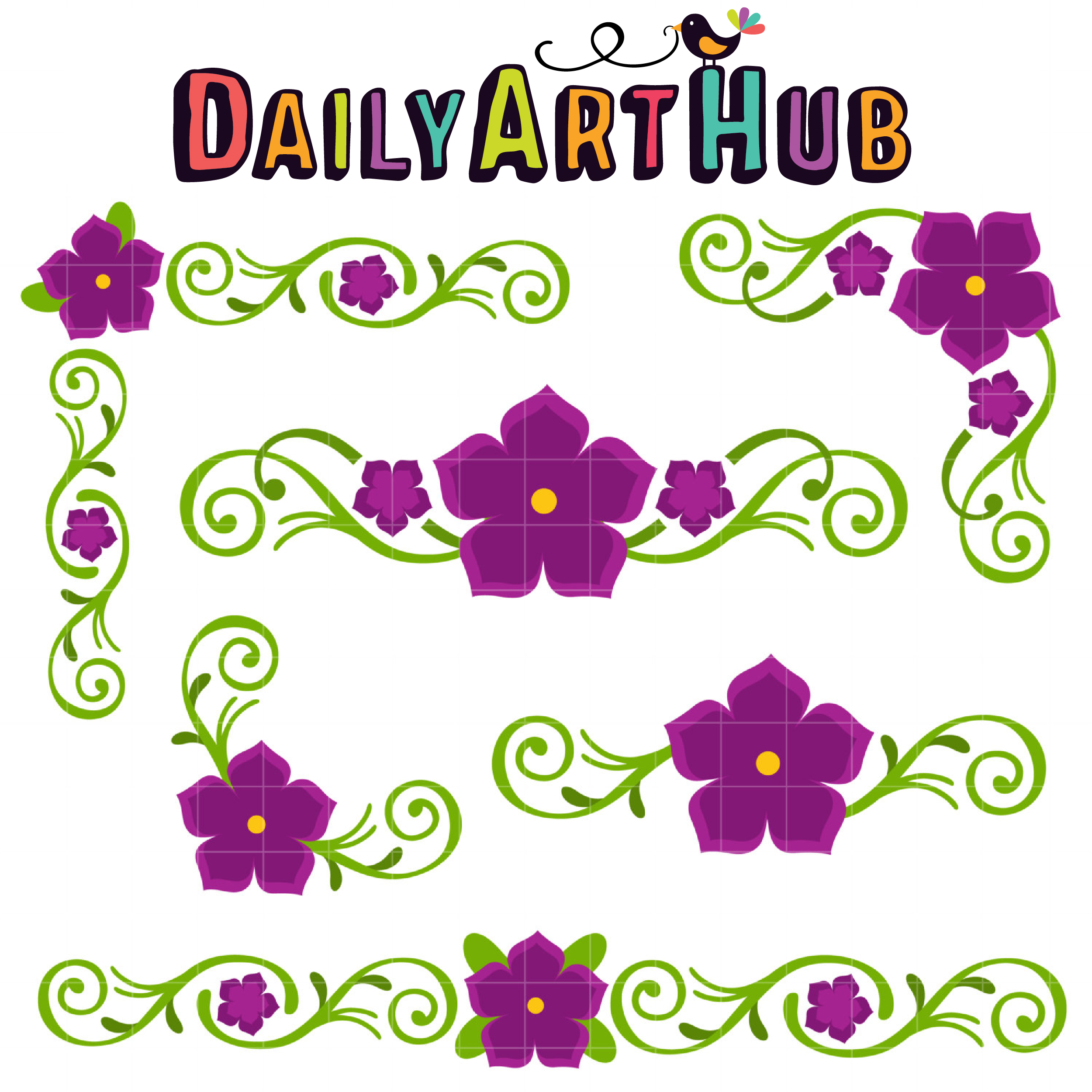 Violet Floral Corners & Borders Clip Art Set – Daily Art Hub – Free ...