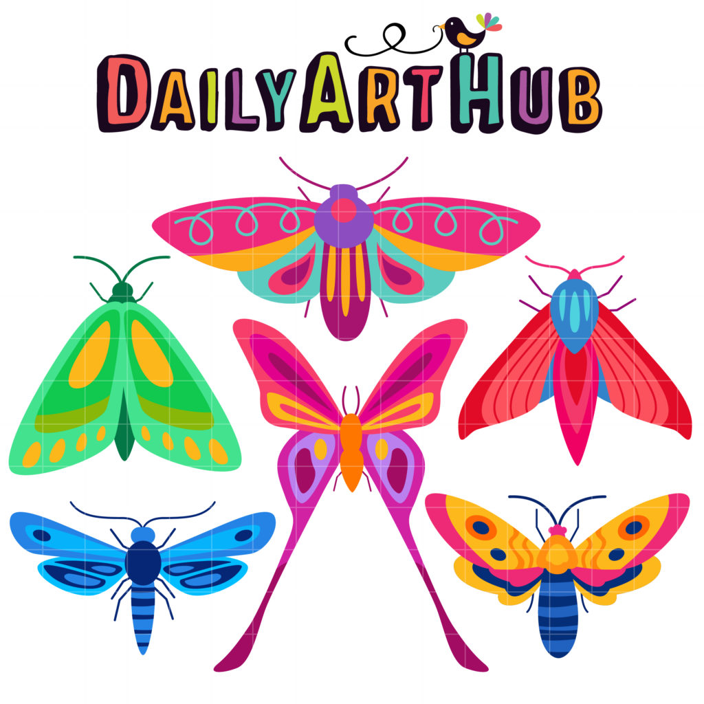 Cutesy Moths Clip Art Set – Daily Art Hub // Graphics, Alphabets & SVG