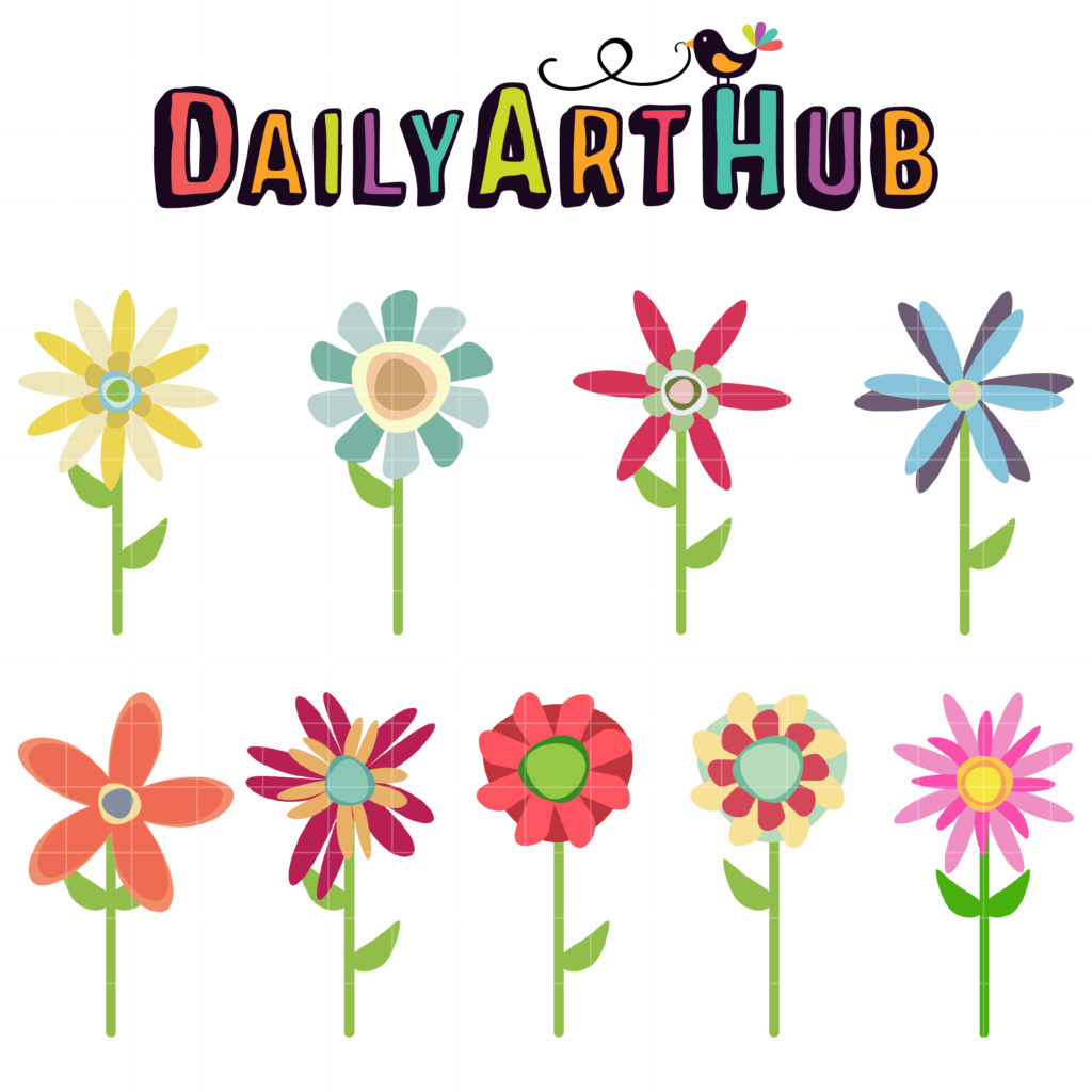 Doodle Flowers Clip Art Set – Daily Art Hub // Graphics, Alphabets & SVG
