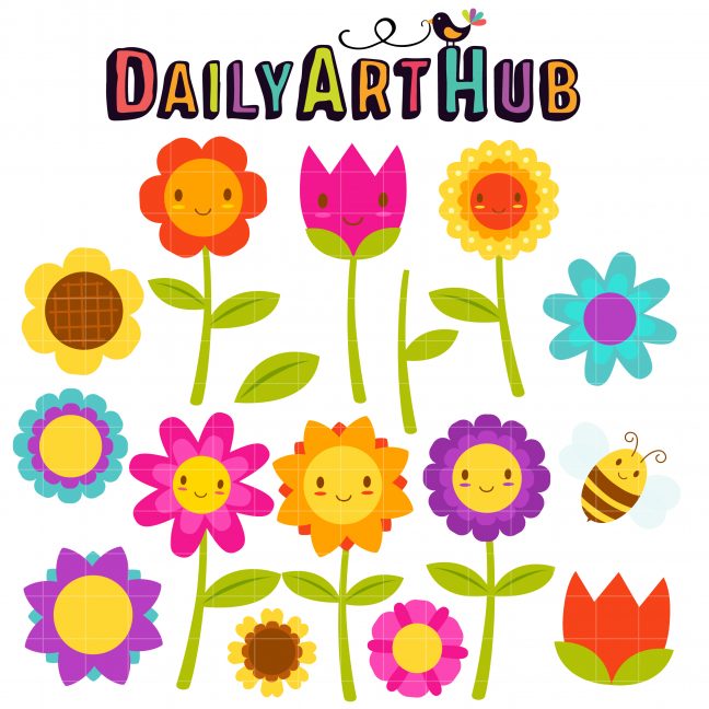 Happy Flowers Clip Art Set – Daily Art Hub // Graphics, Alphabets & SVG