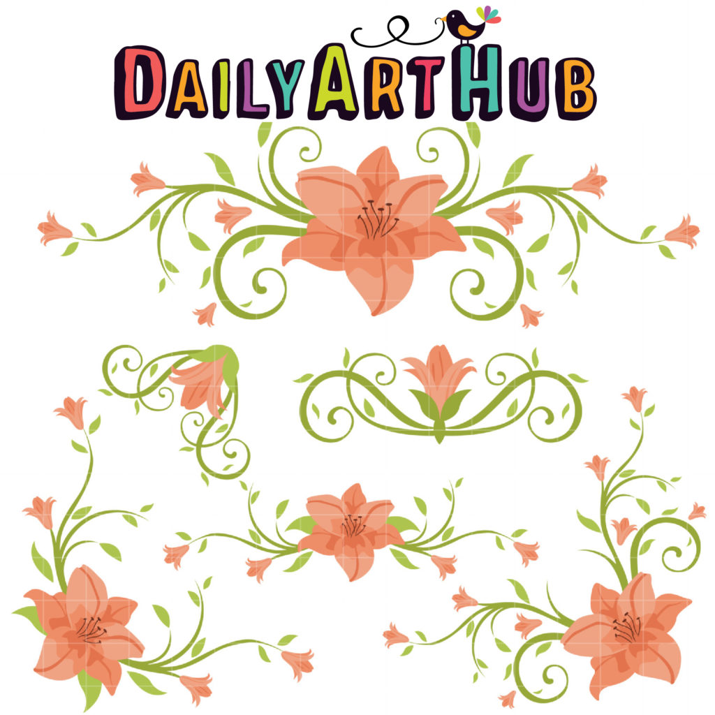 Pink Lily Borders and Corners Clip Art Set – Daily Art Hub // Graphics ...