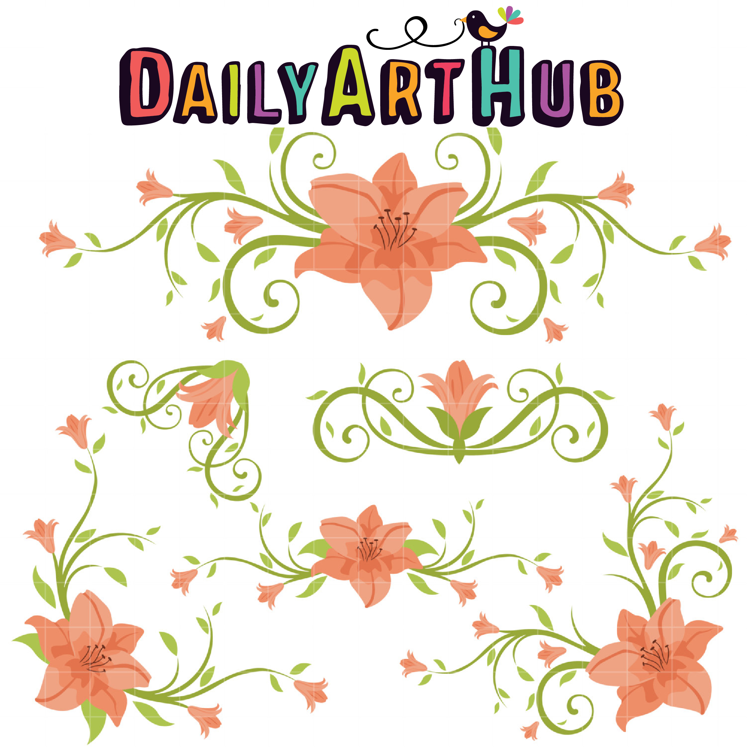 Pink Lily Borders and Corners Clip Art Set – Daily Art Hub – Free Clip ...