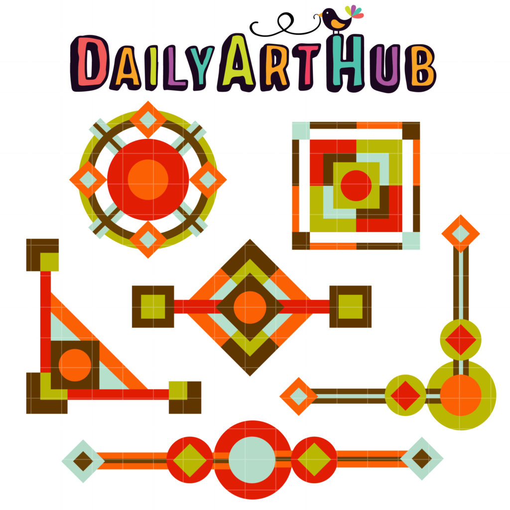 Retro Geometric Corners & Borders Clip Art Set – Daily Art Hub ...