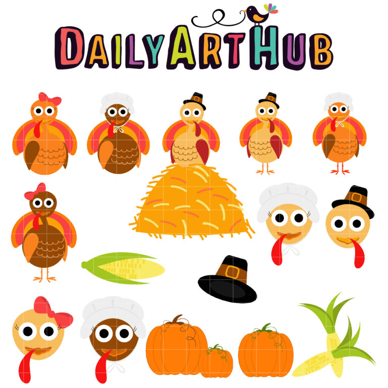 Gobble Gobble Thanksgiving Turkey Clip Art Set – Daily Art Hub ...