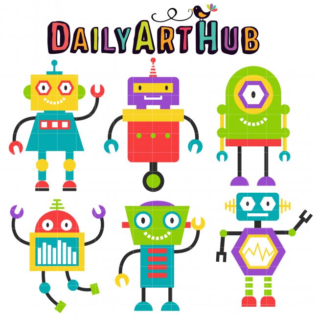 Rainbow Robots Clip Art Set – Daily Art Hub // Graphics, Alphabets & SVG