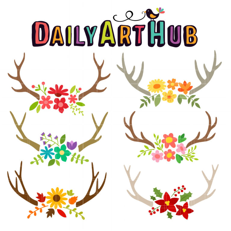 Floral Antlers Clip Art Set – Daily Art Hub // Graphics, Alphabets & SVG