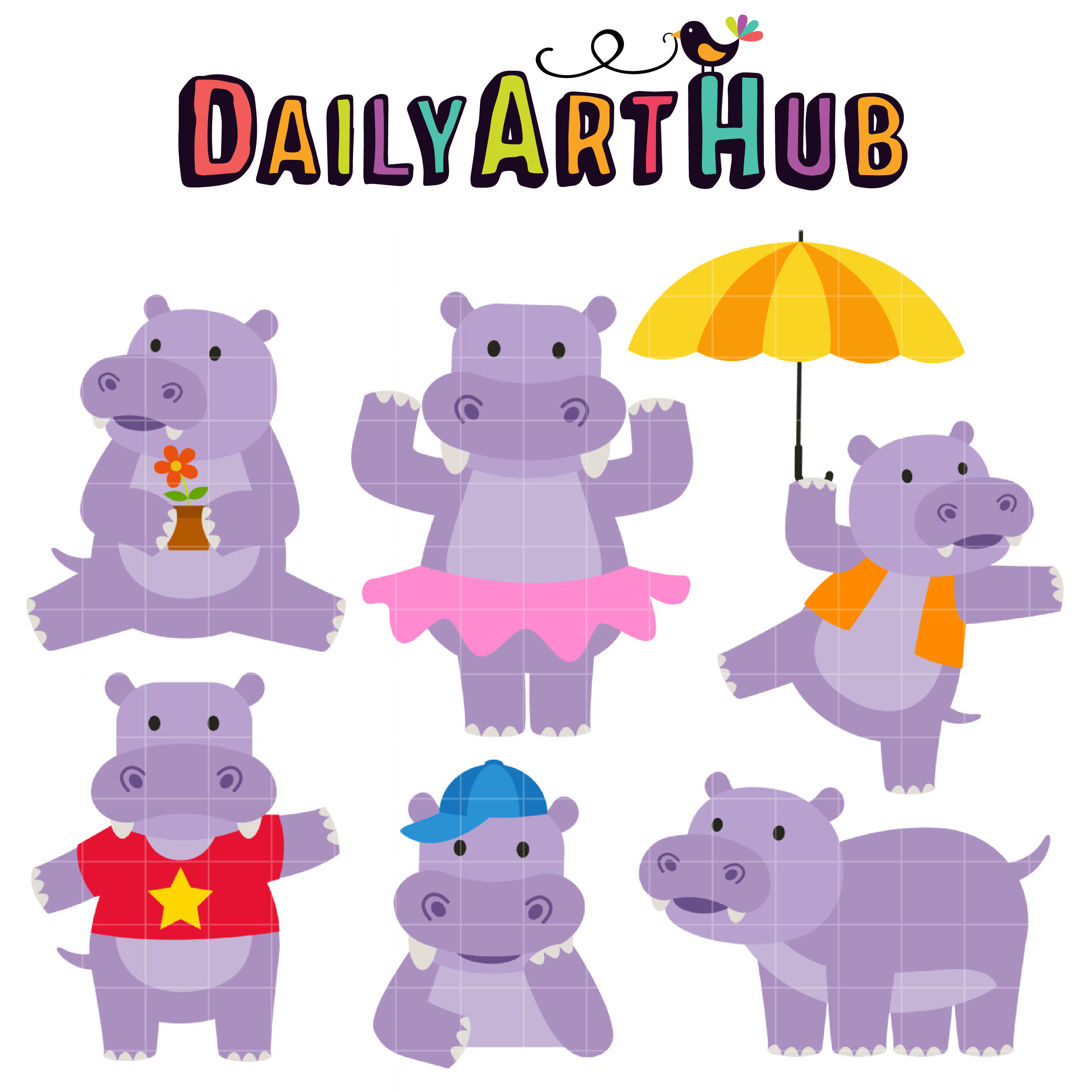 Happy Hippo Clip Art Set – Daily Art Hub – Free Clip Art Everyday