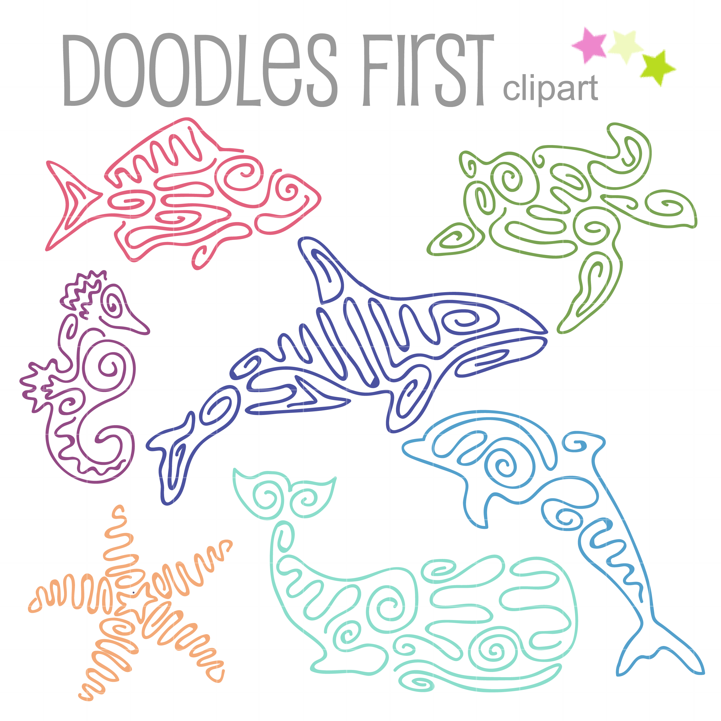 Line Art Sea Animals Clip Art Set – Daily Art Hub – Free Clip Art Everyday