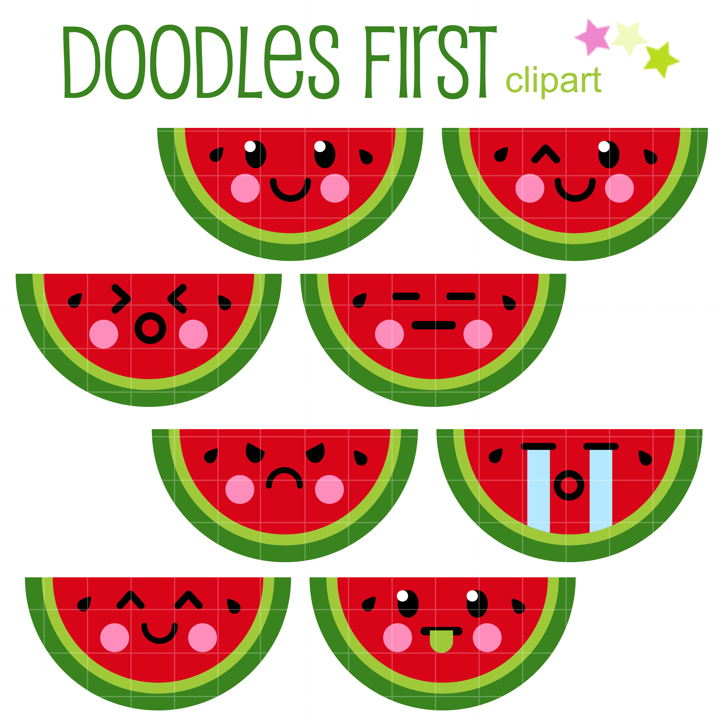 Kawaii Watermelon Faces Clip Art Set – Daily Art Hub – Free Clip Art ...