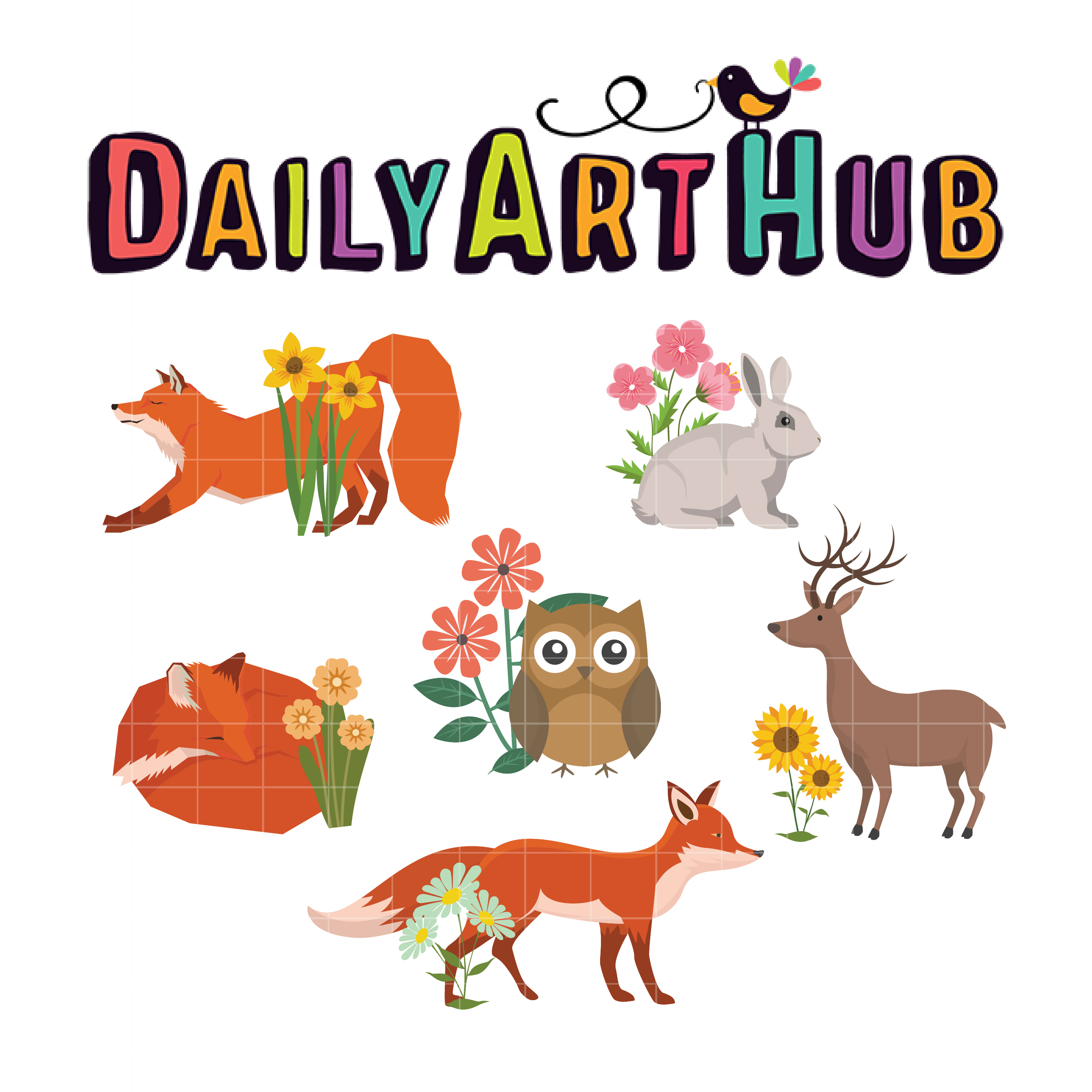 Cute Animals with Flower Clip Art Set – Daily Art Hub – Free Clip Art ...